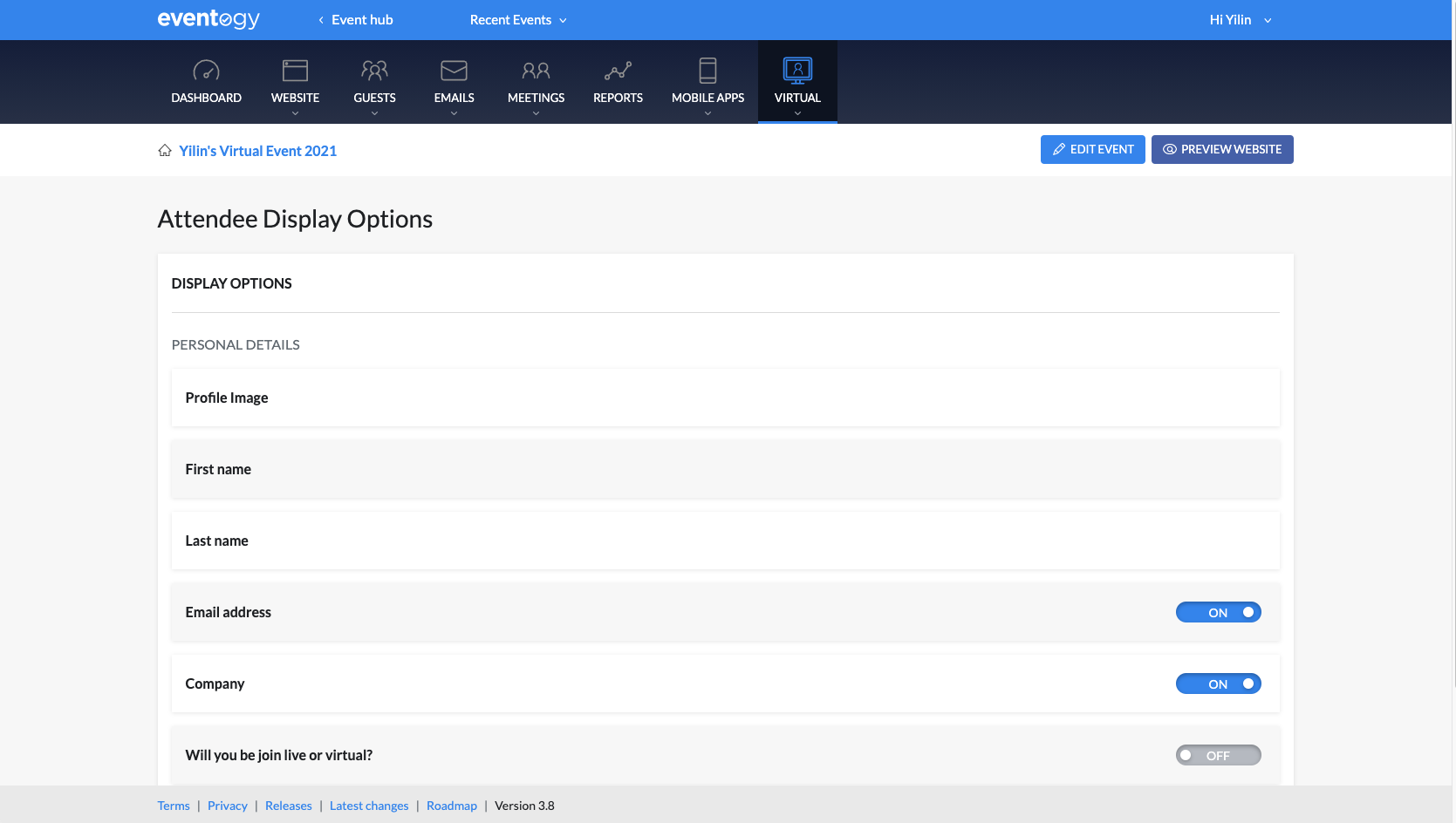 Virtual Settings – Eventogy Help Centre