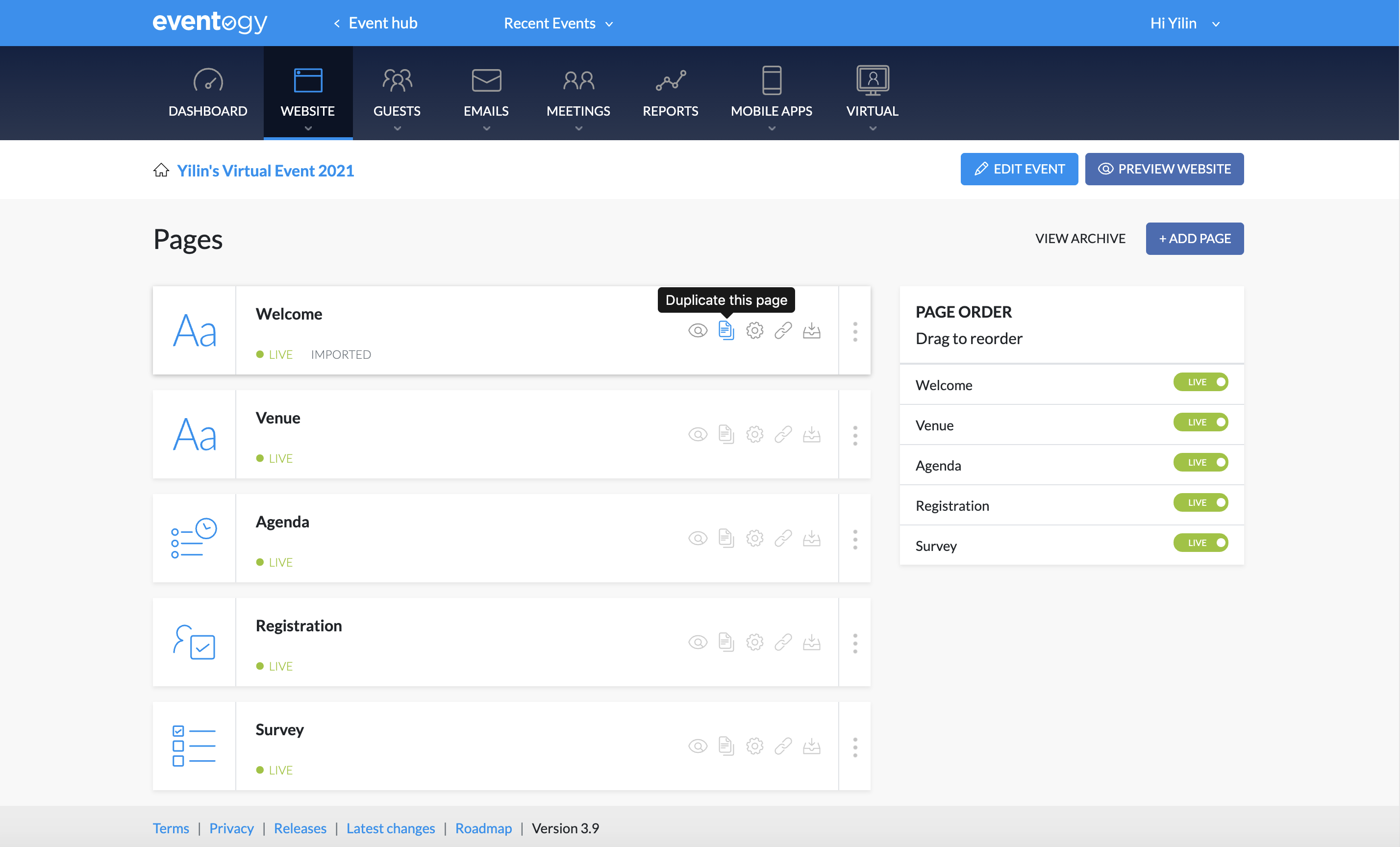 How can I duplicate Pages? – Eventogy Help Centre